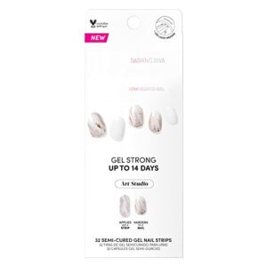 Dashing Diva Glaze Nail Strips - Glacier Lilly | Works with Any LED Nail Lamp | Long Lasting, Chip Resistant, Semicured Gel Nail Strips | 34 Salon Quality White Gel Nails, 1 Prep Pad, 1 Nail File