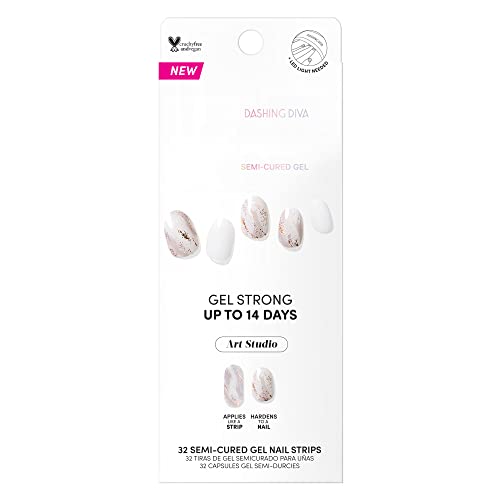 Dashing Diva Glaze Nail Strips - Glacier Lilly | Works with Any LED Nail Lamp | Long Lasting, Chip Resistant, Semicured Gel Nail Strips | 34 Salon Quality White Gel Nails, 1 Prep Pad, 1 Nail File