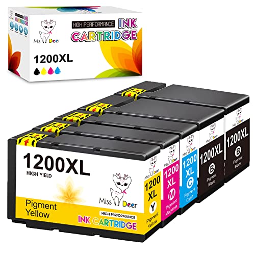 Miss Deer 1200XL Pigment Ink Cartridges Compatible for Canon PGI-1200XL PGI 1200 XL,Work with Canon Maxify MB2720 MB2050 MB2350 MB2320 MB2020 MB2120 (2BK,C,M,Y) 5 Pack