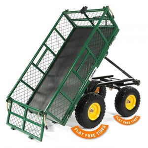 yardsam dump garden carts, 400 lbs heavy duty utility garden wagons, garden cart wagon with removable sides, pullable handle, 10in all-terrain wheels, utility liner, for lawn yard farm, green