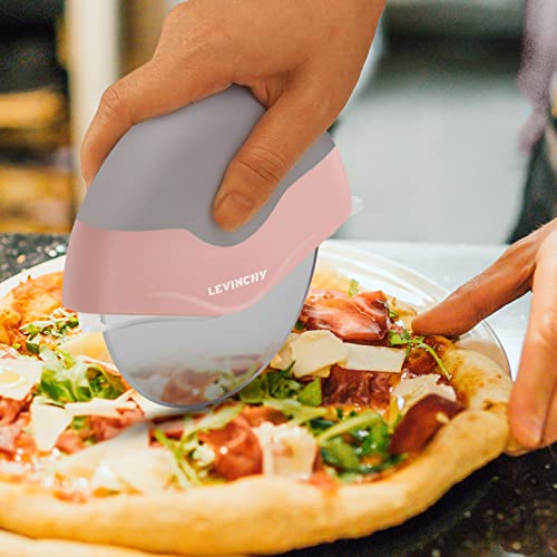 LEVINCHY Pizza Cutter Wheel, Pizza Slicer, Easy to Clean Detachable Pizza Slicer, Premium Spuer Sharp Stainless Steel, with Protective Blade Guard, Large Size, Pink