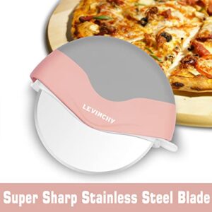 LEVINCHY Pizza Cutter Wheel, Pizza Slicer, Easy to Clean Detachable Pizza Slicer, Premium Spuer Sharp Stainless Steel, with Protective Blade Guard, Large Size, Pink