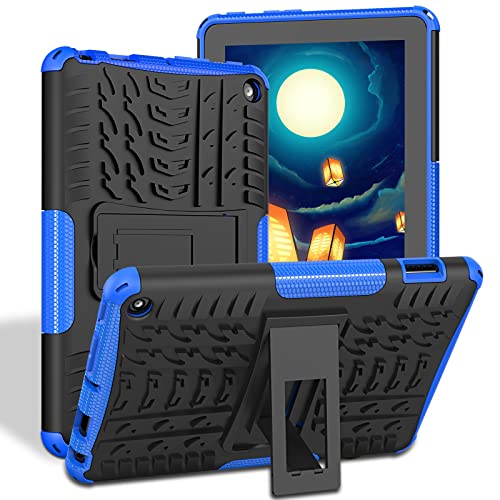 TASSKTO Dual Layer Heavy Duty Shockproof Impact Resistance Drop Proof Military Grade Kids Case with Kickstand for Fire 7 Tablet Case 12th Generation 2022, Not fit Lenovo Samsung case,Blue