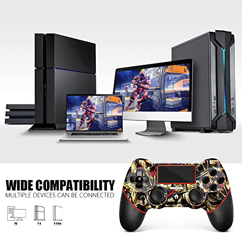 AceGamer Wireless Controller for PS4, Custom Design V2 Gamepad Joystick for PS4 with Non-Slip Grip of Both Sides and 3.5mm Audio Jack! Thumb Caps Included! (Gold Skull)