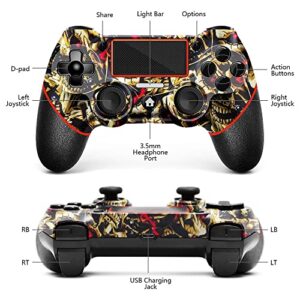 AceGamer Wireless Controller for PS4, Custom Design V2 Gamepad Joystick for PS4 with Non-Slip Grip of Both Sides and 3.5mm Audio Jack! Thumb Caps Included! (Gold Skull)