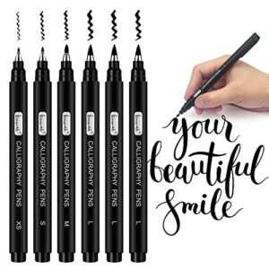 brusarth calligraphy pens, calligraphy pens for writing,brush pens calligraphy set for beginners, hand lettering pens, 4 size(6 pack)