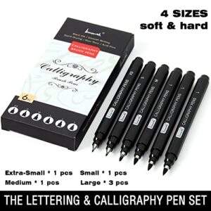 Brusarth Calligraphy Pens, Calligraphy Pens for Writing,Brush Pens Calligraphy Set for Beginners, Hand Lettering Pens, 4 Size(6 Pack)