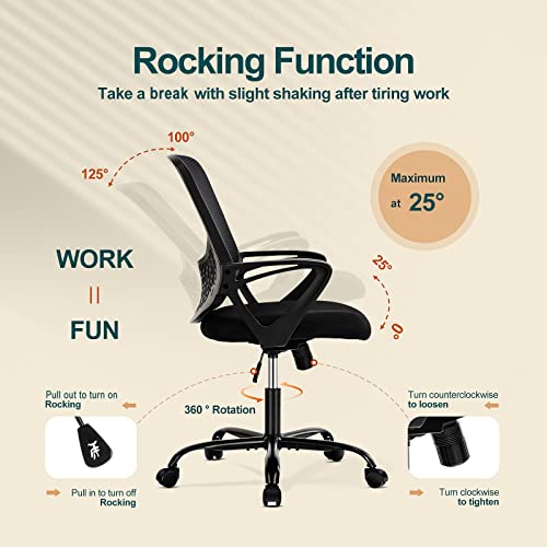 Office Chair, Ergonomic Desk Chair, Home Office Desk Chair, Mid Back Mesh Computer Chair, Swivel Rolling Task Chair with Lumbar Support and Armrests