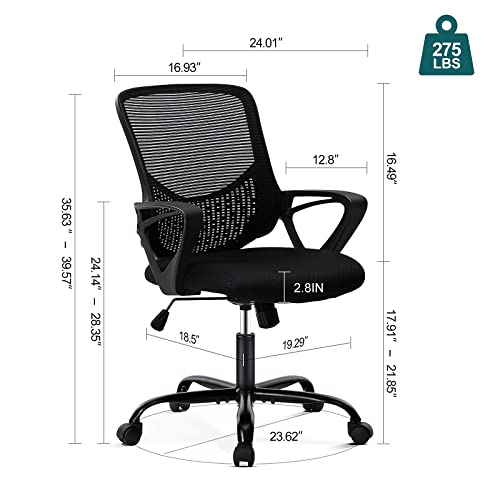 Office Chair, Ergonomic Desk Chair, Home Office Desk Chair, Mid Back Mesh Computer Chair, Swivel Rolling Task Chair with Lumbar Support and Armrests