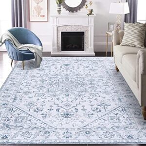 cozyloom 8x10 area rug vintage persian medallion rug soft indoor carpet oriental distressed rug for living room bedroom low pile anti slip backing thin rug boho accent rug non-shedding floor carpet