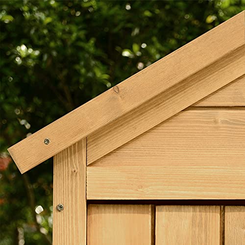 Merax 5.8ft x 3ft Outdoor Wood Lean-to Storage Shed Tool Organizer with Waterproof Asphalt Roof, Lockable Doors, 3-Tier Shelves for Backyard, Natural