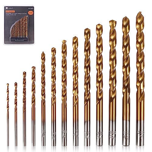 MulWark Drill Bit Set, 13 Piece 1/16-Inch to 1/4-Inch M35 Cobalt Titanium Nitride Coated Drill Bits for Metal, Stainless Steel, Plastic, Wood, Steel