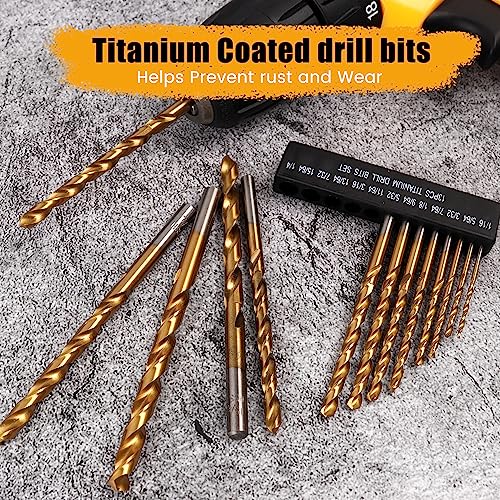 MulWark Drill Bit Set, 13 Piece 1/16-Inch to 1/4-Inch M35 Cobalt Titanium Nitride Coated Drill Bits for Metal, Stainless Steel, Plastic, Wood, Steel