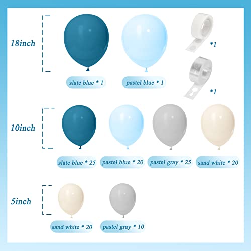 RUBFAC Slate Blue Balloon Arch Kit, Pastel Blue Gray Sand White Latex Party Balloons for Wedding Reception Banquet Engagement Bridal Shower Decoration