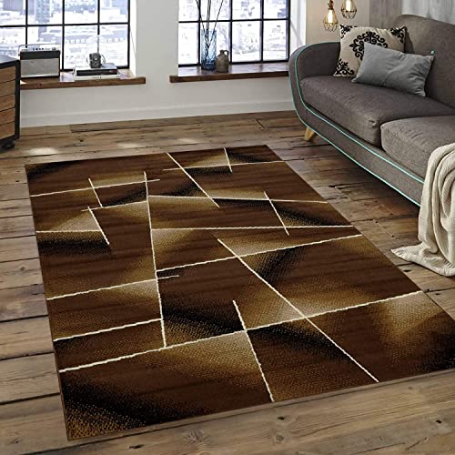 Champion Rugs Indoor Abstract Lines Brick Geometric Fabric Brown Area Rug Carpet (7’ 8” X 10’ 8”)