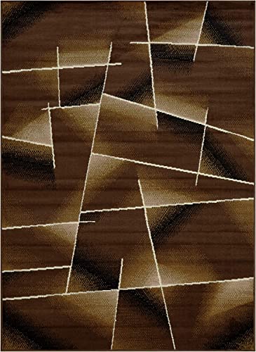 Champion Rugs Indoor Abstract Lines Brick Geometric Fabric Brown Area Rug Carpet (7’ 8” X 10’ 8”)