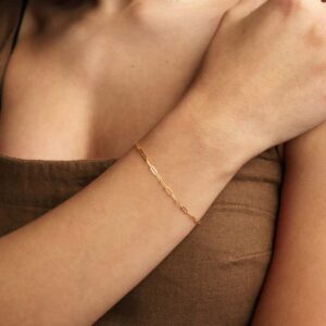 LEXODY Gold Bracelets for Women 14K Gold Herringbone Bracelets Sets Dainty Herringbone Jewelry Stackable Figaro Chain Paperclip Link Chain Cute Anklet Bracelet Pack Gifts for Women Girls