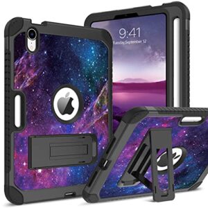 bentoben ipad mini 6 case, slim space galaxy design 3 layers heavy duty rugged shockproof kickstand protective tablet cover case for ipad mini 6th generation 8.3 inch 2021, purple