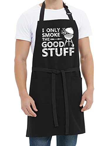 Kaidouma Funny Grilling Aprons for Men - I Only Smoke the Good Stuff - Men’s Funny Cooking Chef Grill BBQ Aprons with 2 Pockets - Funny Birthday Father's Day Christmas Gifts for Dad, Husband, Him