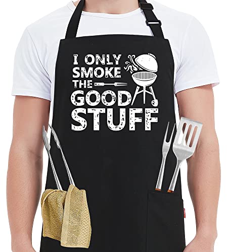 Kaidouma Funny Grilling Aprons for Men - I Only Smoke the Good Stuff - Men’s Funny Cooking Chef Grill BBQ Aprons with 2 Pockets - Funny Birthday Father's Day Christmas Gifts for Dad, Husband, Him