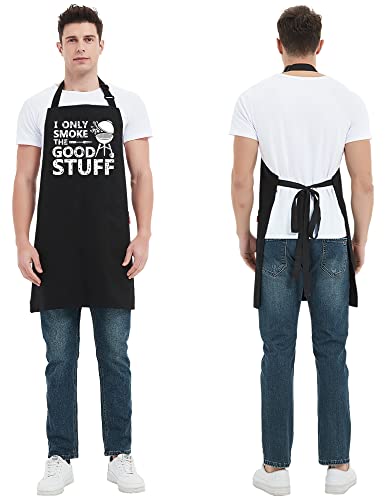 Kaidouma Funny Grilling Aprons for Men - I Only Smoke the Good Stuff - Men’s Funny Cooking Chef Grill BBQ Aprons with 2 Pockets - Funny Birthday Father's Day Christmas Gifts for Dad, Husband, Him