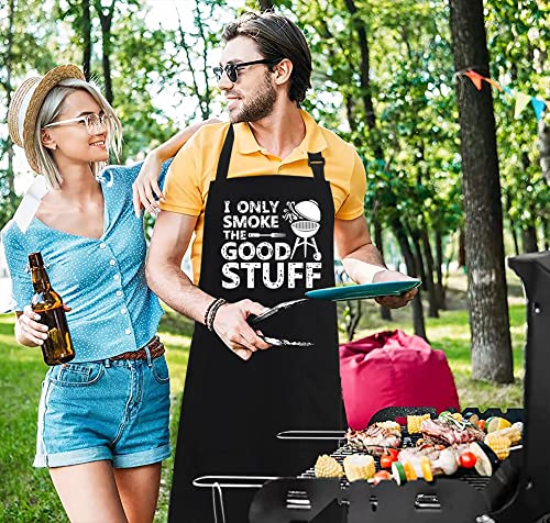 Kaidouma Funny Grilling Aprons for Men - I Only Smoke the Good Stuff - Men’s Funny Cooking Chef Grill BBQ Aprons with 2 Pockets - Funny Birthday Father's Day Christmas Gifts for Dad, Husband, Him