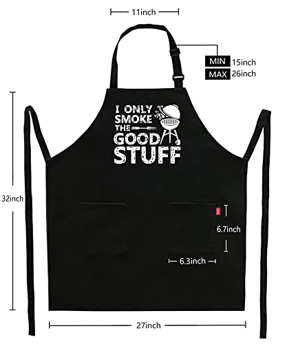 Kaidouma Funny Grilling Aprons for Men - I Only Smoke the Good Stuff - Men’s Funny Cooking Chef Grill BBQ Aprons with 2 Pockets - Funny Birthday Father's Day Christmas Gifts for Dad, Husband, Him