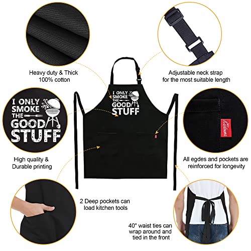 Kaidouma Funny Grilling Aprons for Men - I Only Smoke the Good Stuff - Men’s Funny Cooking Chef Grill BBQ Aprons with 2 Pockets - Funny Birthday Father's Day Christmas Gifts for Dad, Husband, Him