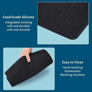 Hescred Silicone Dish Drying Mat, Eco-friendly, Easy Clean, Heat-resistant, Easy Storage, Reusable Silicone Dish Mat for Kitchen Counter with a Rack, Dish Washer Safe, Medium (16" x 12") Black