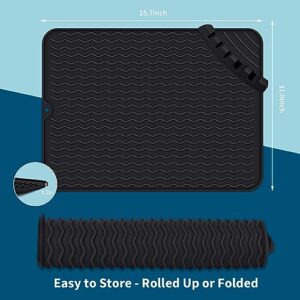 Hescred Silicone Dish Drying Mat, Eco-friendly, Easy Clean, Heat-resistant, Easy Storage, Reusable Silicone Dish Mat for Kitchen Counter with a Rack, Dish Washer Safe, Medium (16" x 12") Black