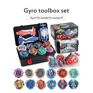 Burst Gyro Blade Toy Set 12 Spinning Tops 2 Two Way Launcher Metal，Fusion Attack Top with Portable Box Gift for Ages 6+