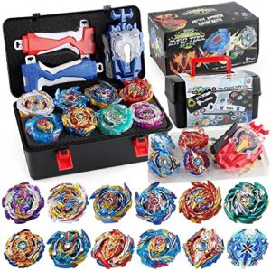 Burst Gyro Blade Toy Set 12 Spinning Tops 2 Two Way Launcher Metal，Fusion Attack Top with Portable Box Gift for Ages 6+