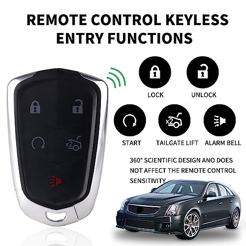 Keyless Remote Car Start 5B Raryloy Smart Key Fob for Cadillac XTS 2016-2019 ; CT6 2016-2020 ; ATS/CTS 2017-2019；XT5 2017-2020 ; XT4 2019-2020 FCCID: HYQ2EB 433.92Mhz