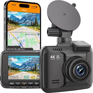 rove r2-4k pro dash cam, built-in gps, 5g wifi dash camera for cars, 2160p uhd 30fps dashcam with app, 2.4" ips screen, night vision, wdr, 150° wide angle, 24-hr parking mode, supports 512gb max