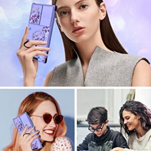 Goocrux (2in1 for Samsung Galaxy S23 Ultra Case Floral Flowers for Women Girls Girly Phone Cover Cute Lavender Flower Design with Slide Camera Cover+Ring Holder Purple Cases for S23 Ultra 5G 6.8''