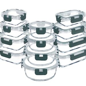 VERONES 24 Pieces Glass Food Storage Containers Set, Airtight Glass Lunch Containers, Stackable Glass Meal Prep Containers with Lids,BPA-Free, for Microwave, Oven, Freezer & Dishwasher Friendly,Grey