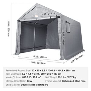 VEVOR Portable Outdoor Storage Shelter Shed, 8 x 14 x 7.6 ft Heavy Duty All-Season Instant Storage Tent Garage Sheds with Roll-up Zipper Door and Ventilated Windows for Motorcycle, Bike, Garden Tools