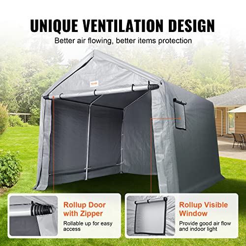 VEVOR Portable Outdoor Storage Shelter Shed, 8 x 14 x 7.6 ft Heavy Duty All-Season Instant Storage Tent Garage Sheds with Roll-up Zipper Door and Ventilated Windows for Motorcycle, Bike, Garden Tools