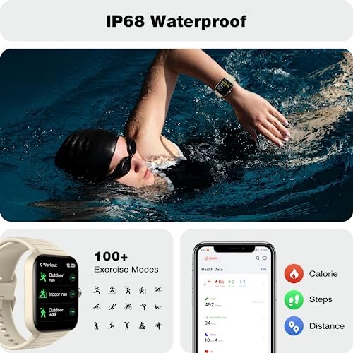 Fitpolo Smart Watch for Men Women Android iPhone Compatible, 1.8" Fitness Watches Make/Receive Call Alexa Built-in 100+ Workouts IP68 Waterproof SpO2 Heart Rate Monitor Activity Trackers