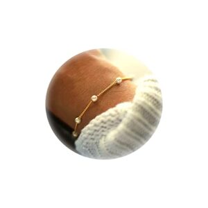 collner dainty gold bracelet for women 14k gold plated lightweight chain bracelet herringbone pearl circle bracelet charm minimalist handmade jewelry gift