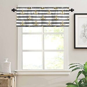 MUENINELE Kitchen Curtain Valance, Gold Anchor Nautical Black White Stripes Rod Pocket Window Treatment Decor Curtains for Living Room Bedroom, 54" W x 18" L, 1 Panel