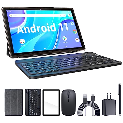 Tablet 2 in 1 Android 11 Tablets with Keyboard 10 inch Tabletas Include Mouse Stylus Tempered Film 6000mAh Tablet 2GB RAM 32GB ROM 512GB Expandable Tableta, 8MP Dual Camera, WiFi BT Google Tablet PC.