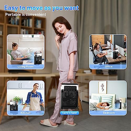 Portable Air Conditioners Fan, NTMY Personal Air Cooler with Remote Control, Ultra-Quiet Mini Air Cooling Fan with Natural Wind Function, 5 Cool Mist & 4 Speeds & Timer for Bedroom Office Desk