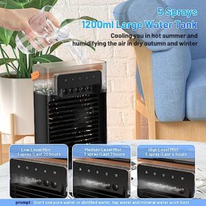 Portable Air Conditioners Fan, NTMY Personal Air Cooler with Remote Control, Ultra-Quiet Mini Air Cooling Fan with Natural Wind Function, 5 Cool Mist & 4 Speeds & Timer for Bedroom Office Desk