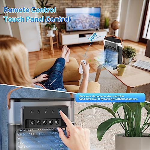 Portable Air Conditioners Fan, NTMY Personal Air Cooler with Remote Control, Ultra-Quiet Mini Air Cooling Fan with Natural Wind Function, 5 Cool Mist & 4 Speeds & Timer for Bedroom Office Desk