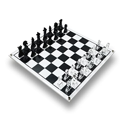 YoBa Acrylic Chess Game Board Set, Portable Chess Board Game, Modern Tabletop Chess Set for Adults & Kids