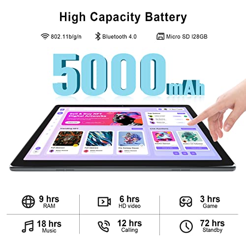 Mouikei 10 inch Tablet Android 12 Tablets, Quad-Core Tablet PC, 32GB ROM 128GB Expand, 5000mAh,1280x800 HD Touch Screen, Bluetooth, WiFi, Dual Camera, GPS, Gray