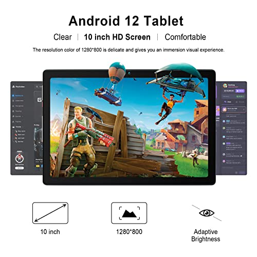 Mouikei 10 inch Tablet Android 12 Tablets, Quad-Core Tablet PC, 32GB ROM 128GB Expand, 5000mAh,1280x800 HD Touch Screen, Bluetooth, WiFi, Dual Camera, GPS, Gray