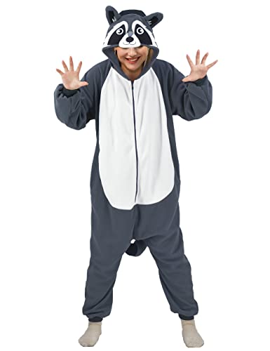 ofodoing Adult Animal One-piece Pajamas Cosplay Animal Homewear Sleepwear Jumpsuit Costume for Women Men… Grey