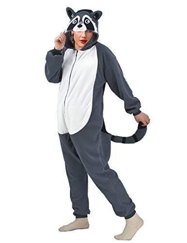 ofodoing Adult Animal One-piece Pajamas Cosplay Animal Homewear Sleepwear Jumpsuit Costume for Women Men… Grey